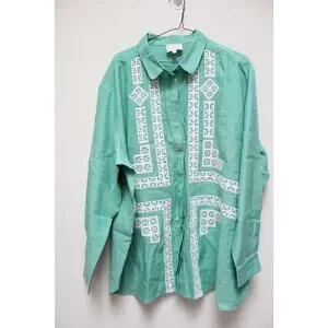 Sezane | Tops | Sezane Lucia Vergara Green Crochet Button Down Linen ...